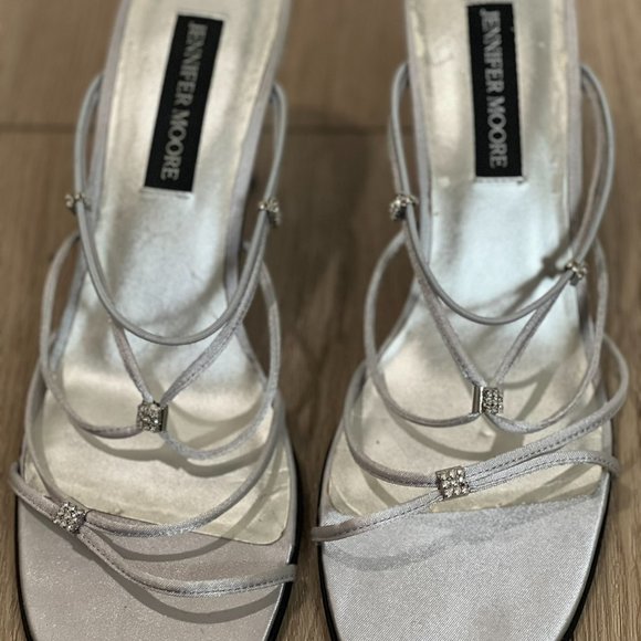 Jennifer Moore | Shoes | Jennifer Moore Silver Satin Strappy Evening ...